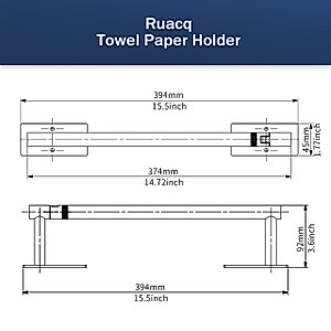 Ruacq Matte Black Paper Towel Holder Double Post Pivoting Square Base Under Cabinet Paper Towel Holder for Kitchen Self-Adhesive or Drill mounting
