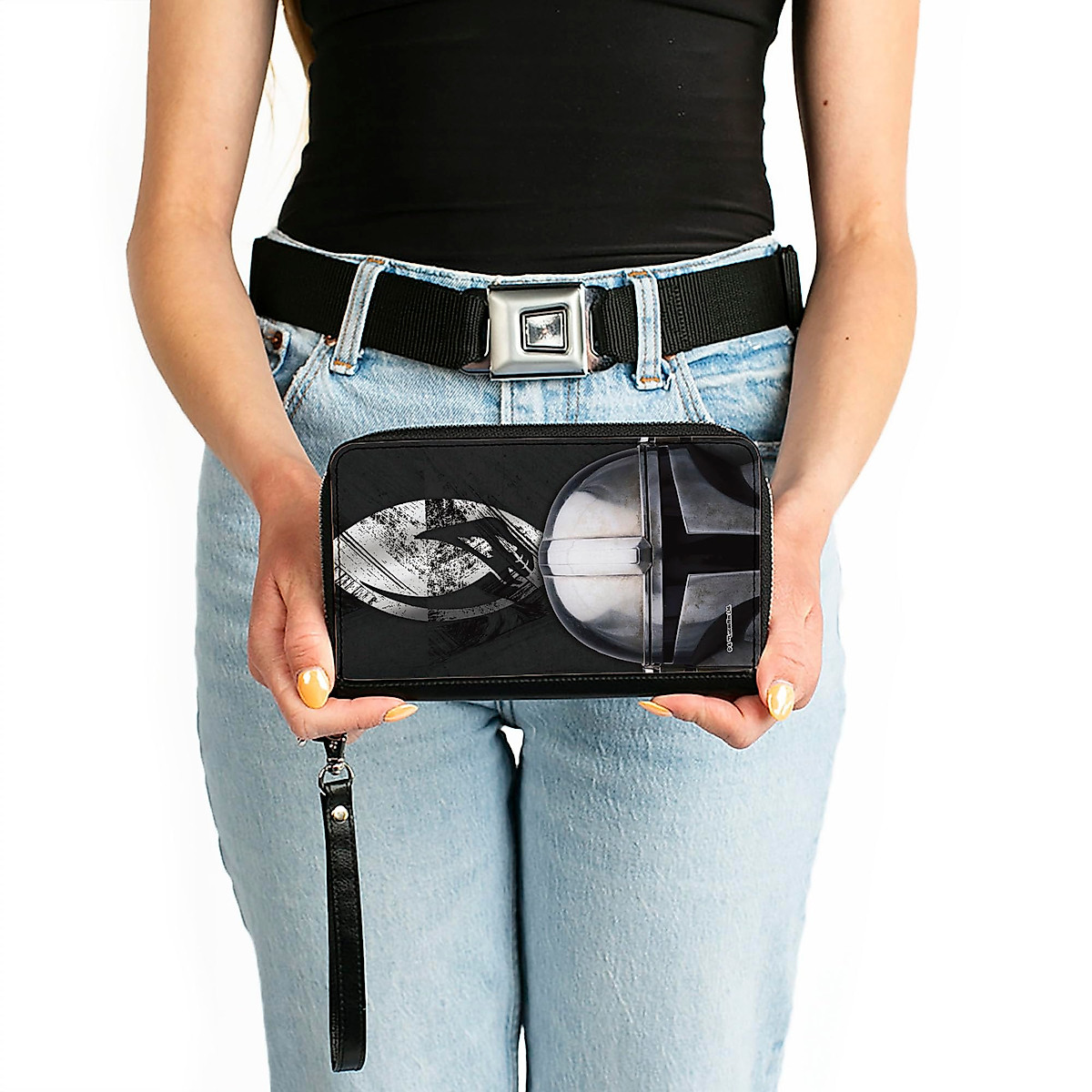 Buckle-Down Women's PU Zip Around Wallet Rectangle-Star Wars The Mandalorian, 7.5"x4.5"