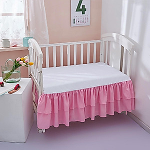 JSD Pink Crib Bed Skirt 14 in Deep Drop Dust Ruffle Double Layer Microfiber Nursery Bedding Skirt for Baby Girls