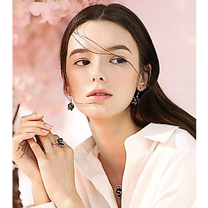 Rose Gold Plated Black Rose Flower Dangle Drop Earrings Fashion Jewelry for Women