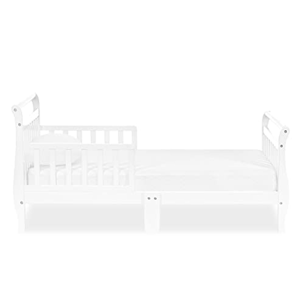 Dream On Me Classic Sleigh Toddler Bed in White, JPMA Certified, Comes with Safety Rails, Non-Toxic Finishes, Low to Floor Design, Wooden Nursery Furniture