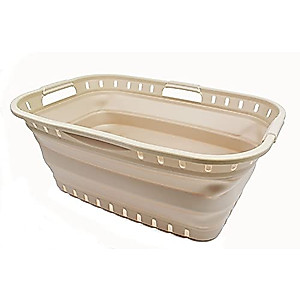SAMMART 44L Collapsible Plastic Laundry Basket - Foldable Pop Up Storage Container / Organizer - Portable Washing Tub - Space Saving Hamper / Basket (1, Apricot), Size : 25.4 x 17.3 x 10.2 inches