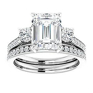 3 CT Emerald Cut VVS1 Colorless Moissanite Engagement Ring Set, Wedding/Bridal Ring Set, Sterling Silver Vintage Antique Anniversary Promise Ring Set Gift for Her (4)