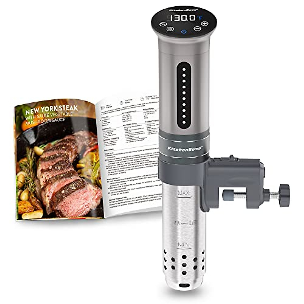 Sous Vide Cooker 1100 Watts | IPX7 Waterproof | By KitchenBoss G310/Silver | Water Cooker, Suvee vide machine | Includes 5 Vacuum Sealer Bags | Accurate Temperature Control Digital Display | Thermal Immersion Circulator