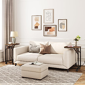 MAHANCRIS C Shaped End Table with Charging Station, Sofa Table with USB Ports and Outlets for Small Spaces, Small Side Table for Living Room, Bedroom, C Couch Table, Rustic Brown ETHR06E01