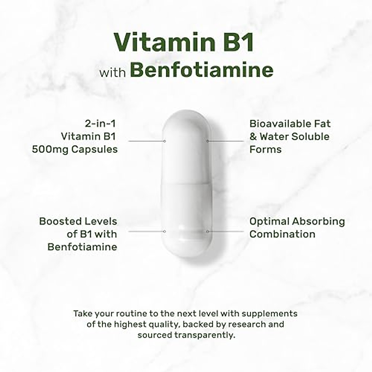Vitamin B1 500mg with Benfotiamine, 240* Capsules – 2 in 1 Enhanced Formula – Fat & Water Soluble Thiamine B1 Supplement – Third Party Tested, Non-GMO, No Gluten