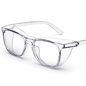 TOREGE Eye Protection Glasses,Fashionable Safety Glasses With Clear No Fog Lenses,Great Safety Goggles For Men&Women(Transparent White&Clear Lens)