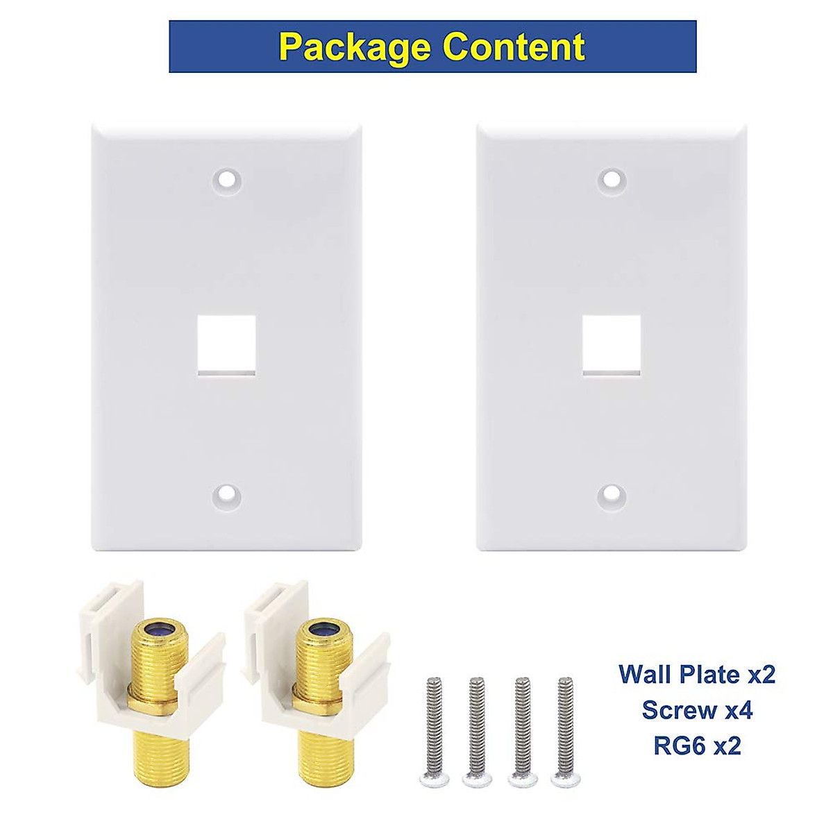 VCE Coax Wall Plate 2-Pack, 1-Port TV Cable Wall Plate 3GHz F-Type Keystone Wall Jack for Coaxial Cable, Single Gang, White