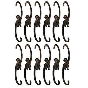 Midwest Craft House 12 Monkey Hooks Plant Camp Kettle Hook Chain Hanger CAST Iron Ape 9 1/4" Long