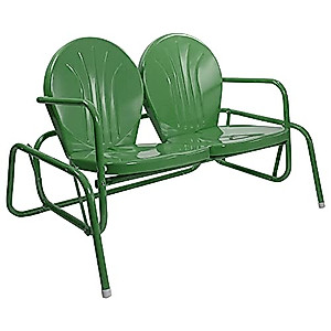 Northlight 2-Person Outdoor Retro Metal Tulip Double Glider Patio Chair, 32", Green