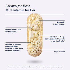 Ritual Teen Vitamins for Girls - Zinc, Vitamin A and D3 for Immune Function Support*, Omega-3 DHA & B12 for Brain Health, Non-GMO, Mint Essenced, 30 Day Supply, 60 Vegan Capsules