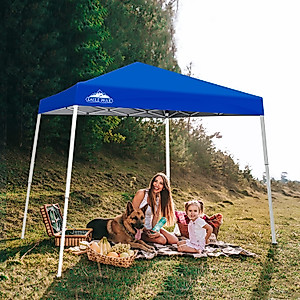 EAGLE PEAK 10x10 Slant Leg Pop-up Canopy Tent Easy One Person Setup Instant Outdoor Beach Canopy Folding Portable Sports Shelter 10x10 Base 8x8 Top (Blue)