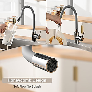 PHICHI Pull Out Kitchen Sink Faucet, 360° Free Bending Kitchen Faucet, Adjustable Sink Kitchen Faucet,Hot and Cold Kitchen Faucet, Universal Foaming Pipe,Grey