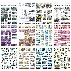 JMEOWIO 12 Sheets Marble Nail Art Stickers Decals Self-Adhesive Pegatinas Uñas French Tip Wave Line Nail Supplies Nail Art Design Decoration Accessories