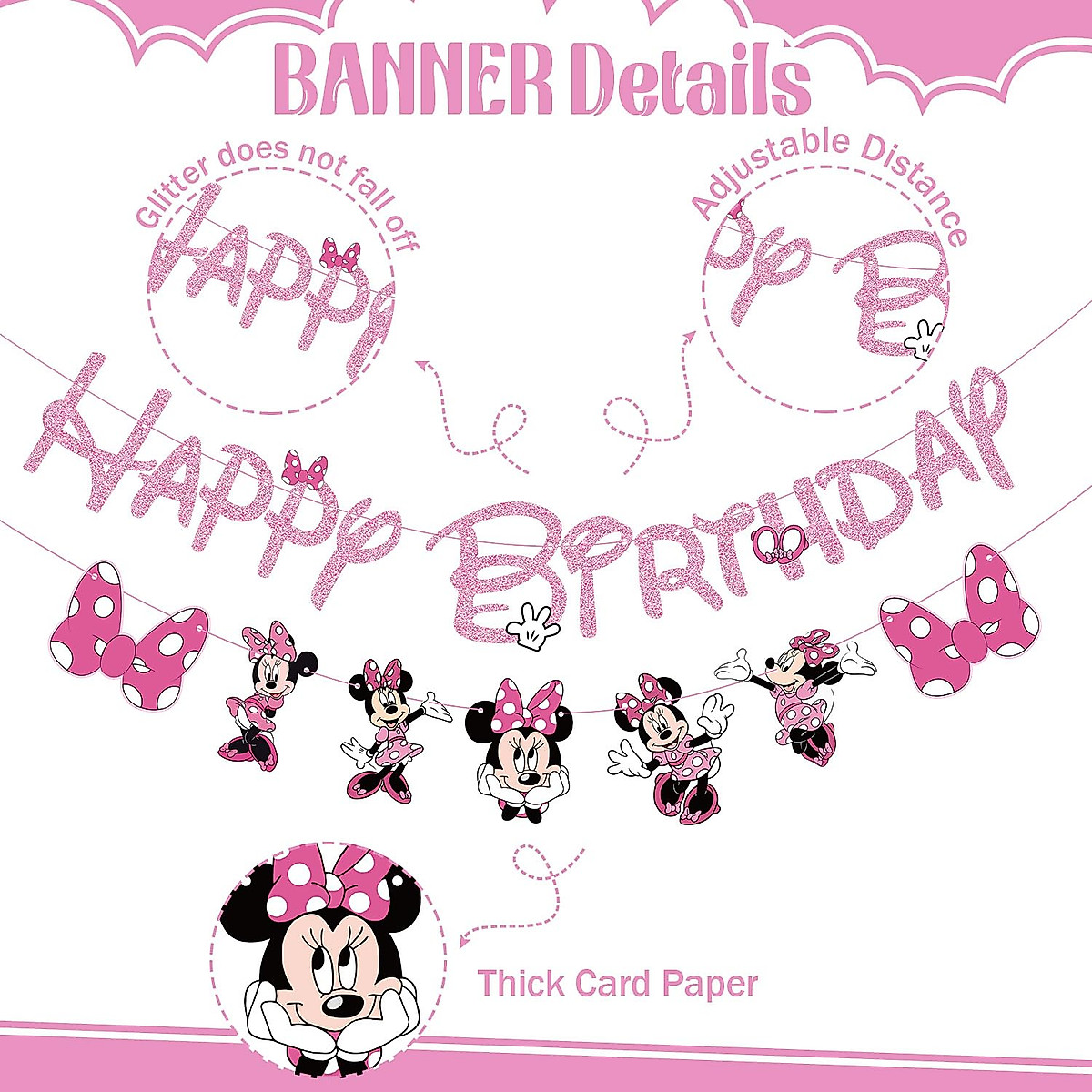 Pink Mouse Birthday Banner for Girls, Mouse Birthday Party Decorations Pink Mouse Themed Birthday Banner for Girl 1st 2nd 3rd Birthday Party Baby Shower Decorations