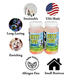 Kitty Love Bubbles: 2 Pack 4oz Bottles of Catnip Scent Bubbles for Cats, Non-Toxic and Allergen-Free, Bring Out Your Cat's Inner Hunter with Hours of Fun and Exercise