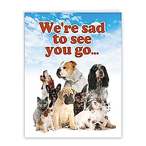 NobleWorks - Cute Group Retirement Card - Adorable Dog Office Humor, Work Retirement Greeting - Pet Coworkers J3636RTG-US