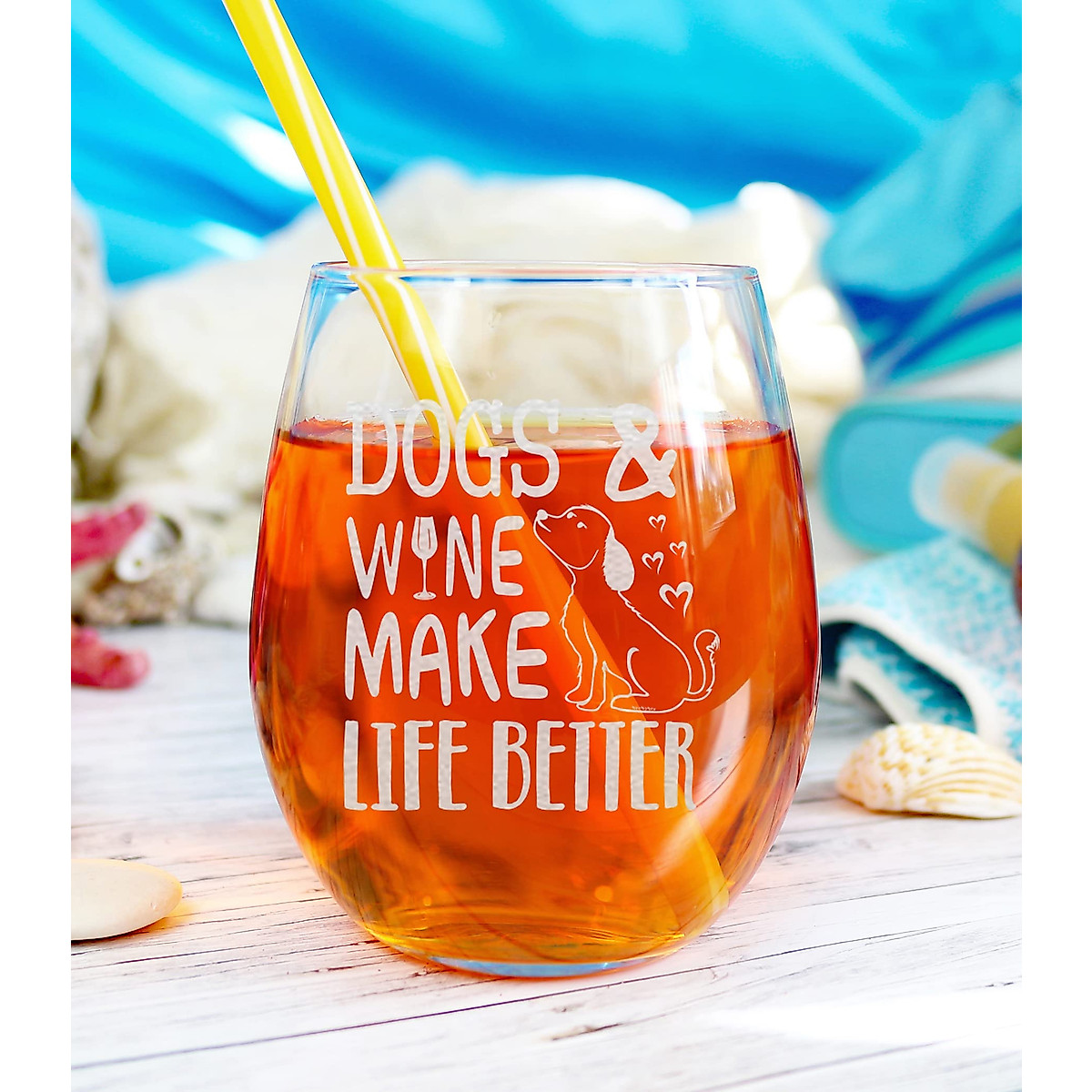 NeeNoNex Funny Gift for Dog Mom Dad Dogs & Wine Make Life Better Stemless Wine Glass - Dog Lover Gift