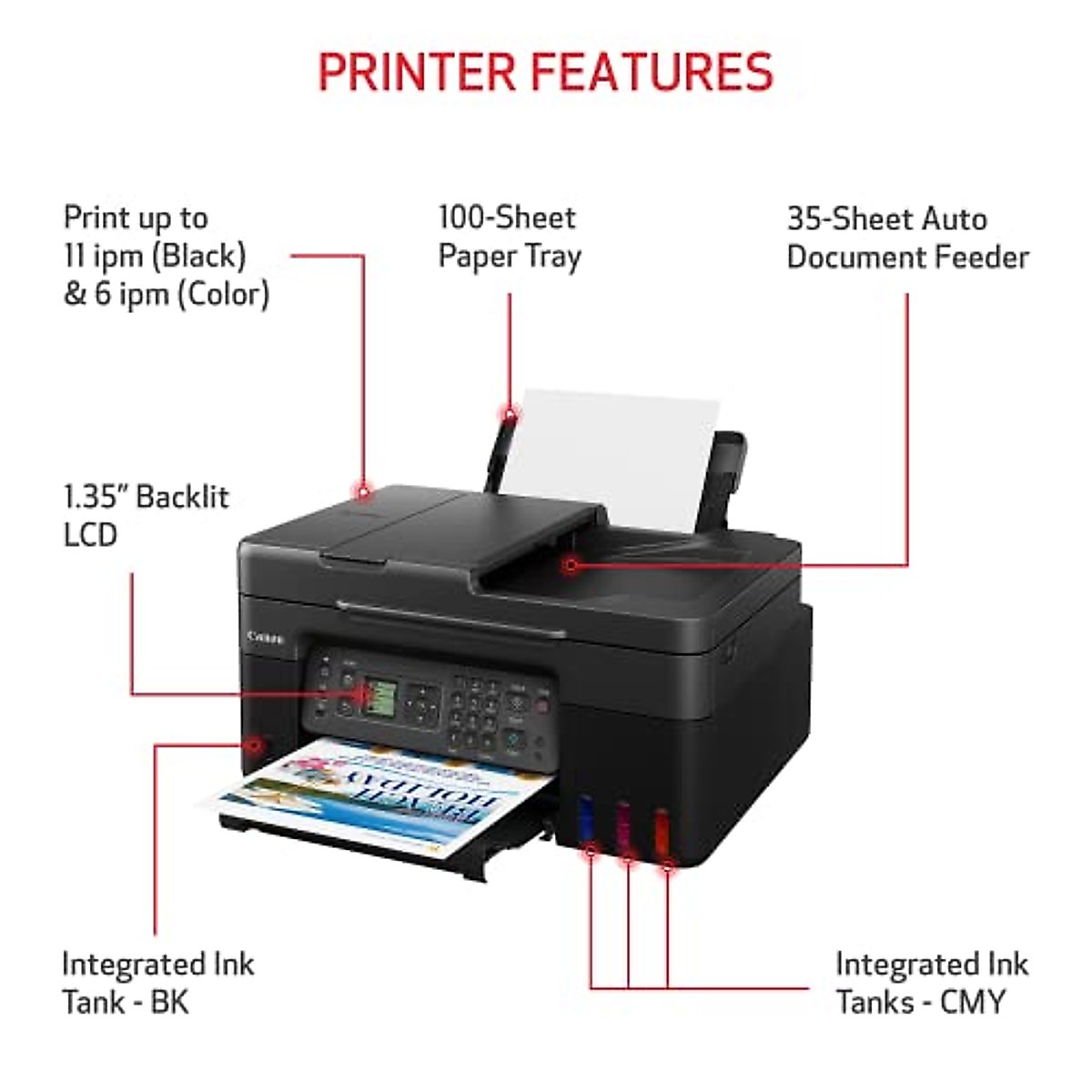 Canon Megatank G4270 All-in-One Wireless Supertank Printer |Print, Copy, Scan and Fax|with Airprint and Mopria Printing|Auto Document Feeder and Backlight 1.35" Square LCD Screen