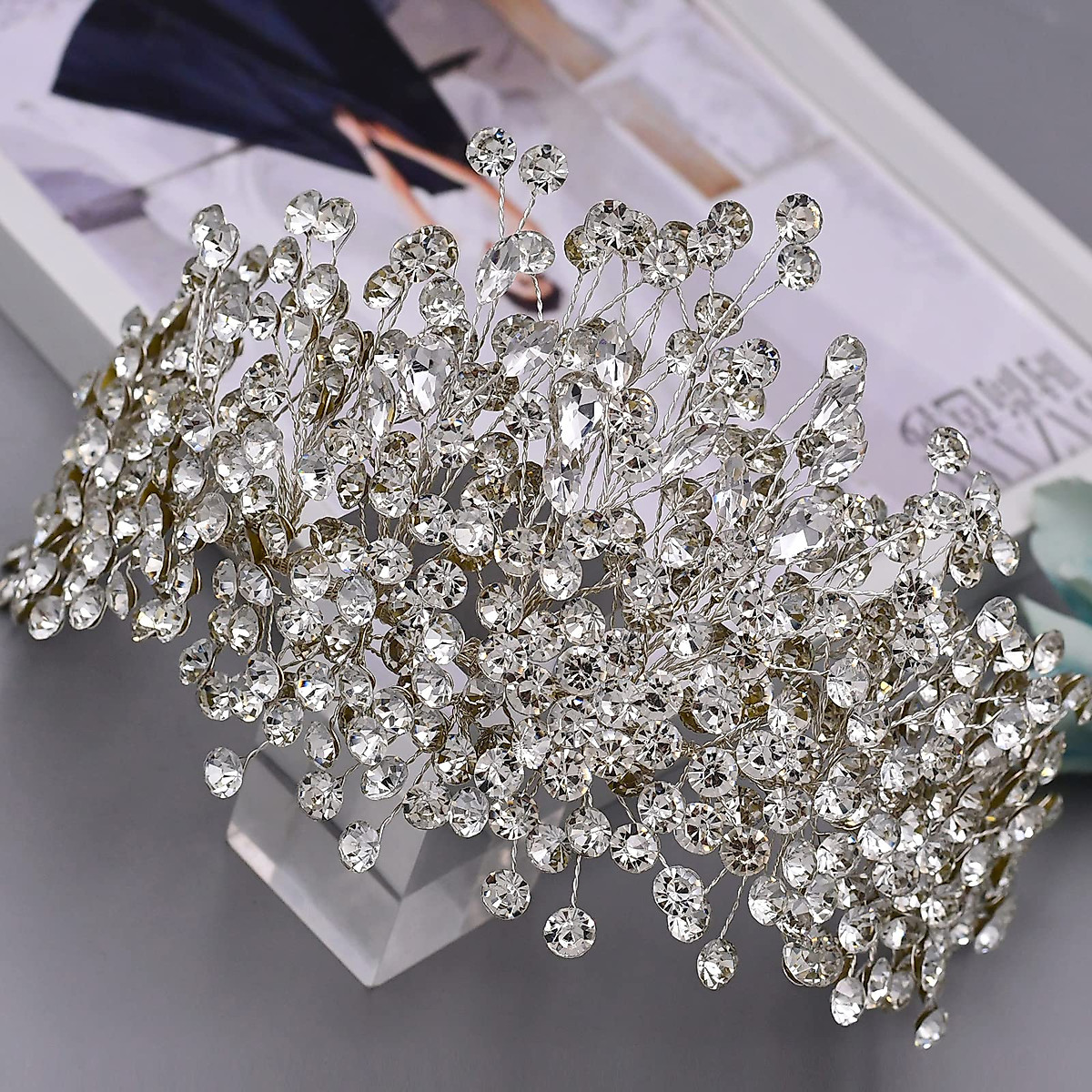 ULAPAN HP376 Silver Rhinestone Wedding Headpiece for Women Handmade Bridal Headband Hair Accessories (Headwear