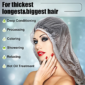 50 Pieces Lengthen Disposable Shower Caps Waterproof Clear Elastic Bath Hair Caps for Women Big, Thick, Long Hair, Locs, Braids, for Portable Travel, Spa, Home Use, Hotel, Salon, Individually Wrapped