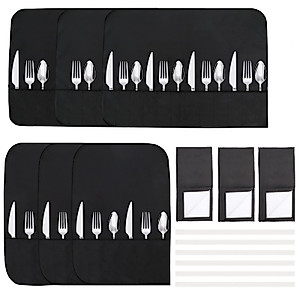 6Pcs Silver Flatware Storage, Anti Tarnish Silverware Storage, Spreader Knife Storage Bags, Silver Protector Bag for Silver Organized & Store with 3 Silver Polishing Cloth & 12Ribbons - Black (6 PCS)