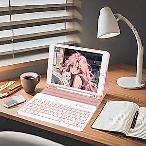 FUWANG Keyboard Case for iPad 9th Generation 10.2 inch 2021 - Detachable 7 Colors Backlit Stand Folio Keyboard Cover for iPad 8th Gen/7th Gen/iPad Pro 10.5"/iPad Air 3rd Gen, with Pencil Holder