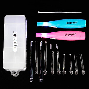 Airgoesin 2 Lighted Tonsil Stone Remove Tool, 10 Tips, Tonsillolith Pick + Case Oral Clean Longer Attachment