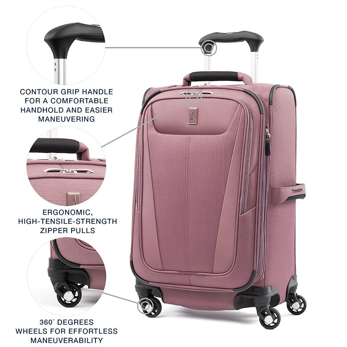 Travelpro Maxlite 5 Softside Expandable Carry on Luggage with 4 Spinner Wheels, Lightweight Suitcase, Men and Women, Dusty Rose Pink, Carry On 21-Inch