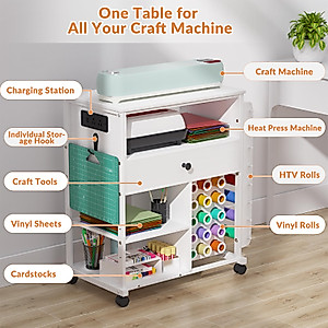 SEPTBOT Rolling Craft Storage Cart with Power Outlet and 23 Vinyl Roll Holders, Craft Rolling Storage Organizer Compatible with Cart Machines, Craft Organization and Storage Cart for Home Office