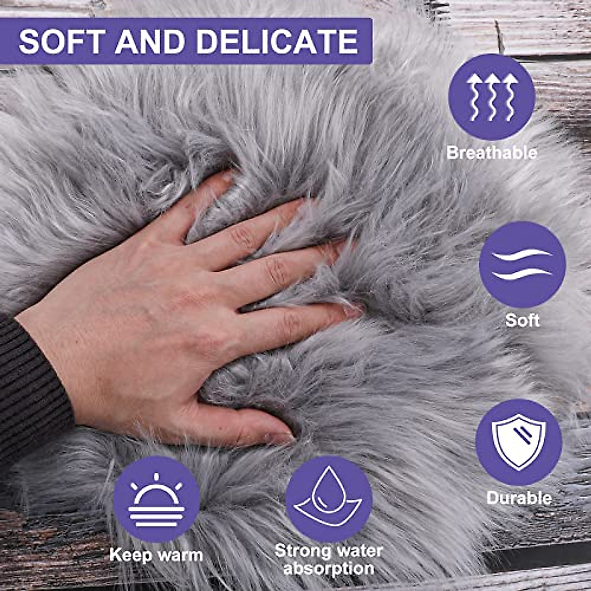 Sibba Faux Fur Small Area Rug Chair Desk Sofa Cover Carpet 35 cm Fluffy Plush Seat Pad Protectors for Home Bedrooms Aesthetic Decor (Grey Round)