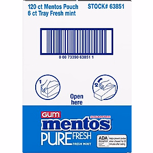 Mentos Pure Fresh Sugar-Free Chewing Gum with Xylitol, Fresh Mint, 120 Piece Bulk Resealable Bag (Pack of 1)