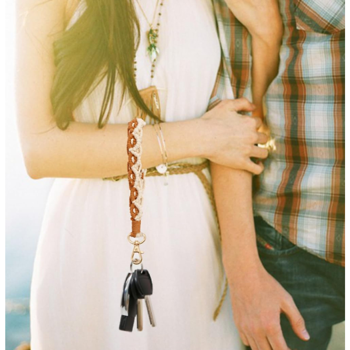 LOLAHA Macrame Keychain Wristlet Key Chain Boho Keychains for Women Cute Keychain Keyring Wrist Lanyard For Keys Car Keys Wrist Keychain Wristlet Strap Teal Keychain Accessories