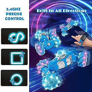 BEMITON Boys Aged 6-12 Birthday Gift Ideas- Gesture Sensing RC Stunt Car Toy for Kids, Hand-Controlled 2.4Ghz Remote Control Twist Cars, 4WD All-Terrain Off-Road Vehicle