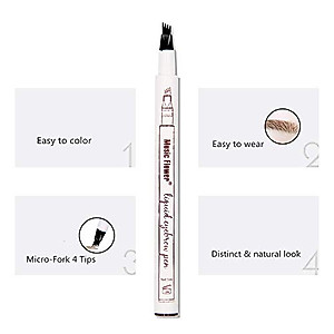 Eyebrow Pen, MoonKong 4 Point Eyebrow Pencil Waterproof Eye Brown Makeup, Eyebrow Kits with 3 Eyebrow Stencil, 1 Brow Razor (Chestnut)
