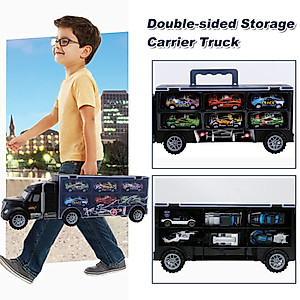 Toddler Toys for 3-4 Year Old Boys,Large Transport Cars Carrier Set Truck Toys with 12 Die cast Vehicles Truck Toys Cars,Ideal Christmas Easter Gifts Toys for Kids Age 3-7