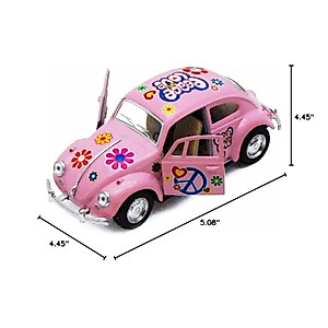 KiNSMART 1967 Volkswagen Classical Beetle w/Peace Love Decals, Set of 4 5375DF - 1/32 Scale Diecast Model Toy Cars