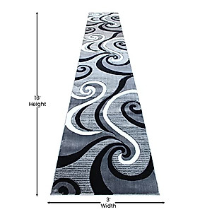 Flash Furniture Athos Collection Abstract Area Rug - Sculpted High-Low Pile Gray Olefin Rug - 3' x 16' Area Rug - Jute Backing - Entryway, Living Room, Bedroom