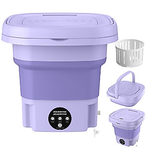 Meideli Portable Washing Machine - Foldable Mini Small Portable Washer Washing Machine with Drain Basket for Travelling, Camping, Apartment, Dorm (Purple)