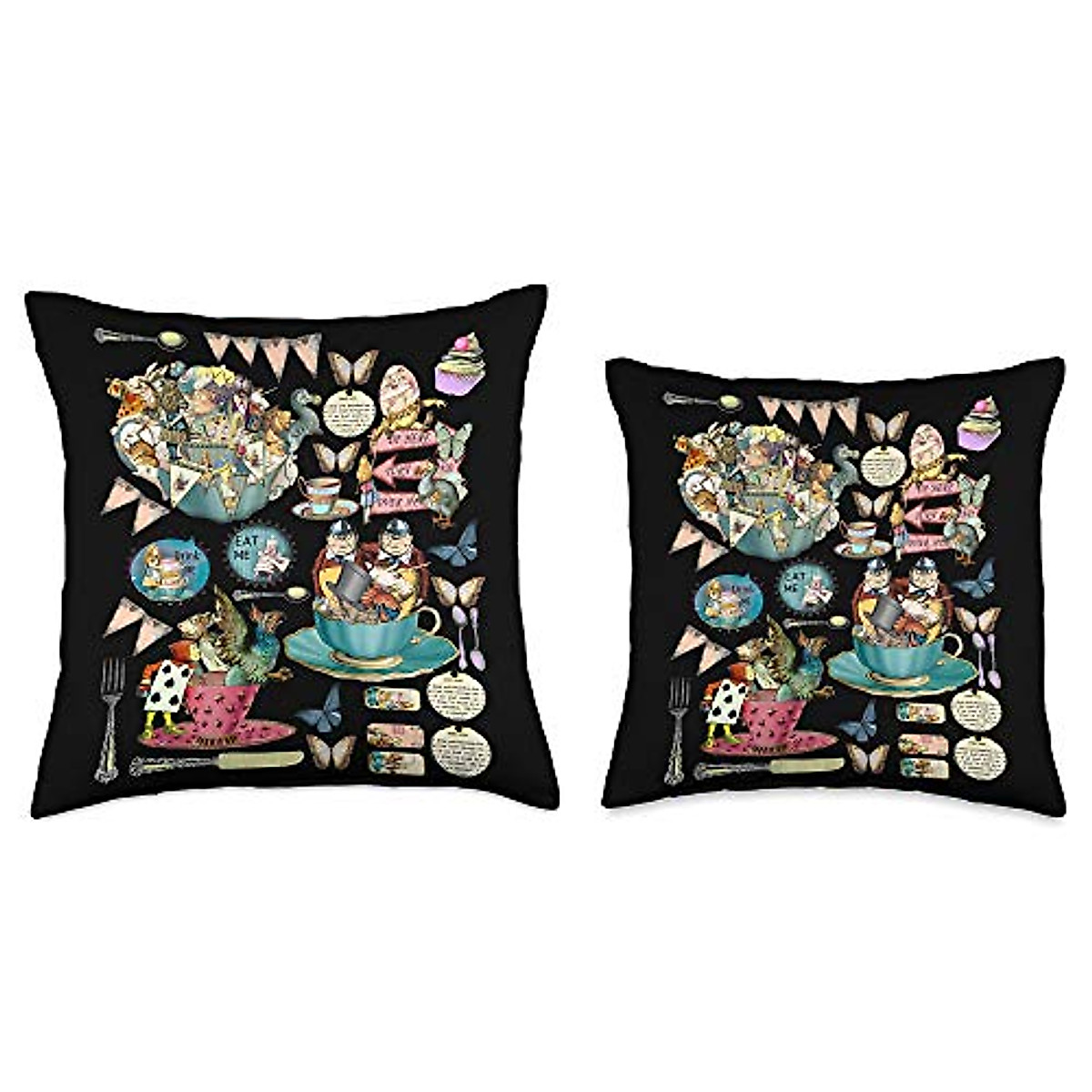 Alice Accessories Alice in Wonderland Collage Throw Pillow, 16x16, Multicolor