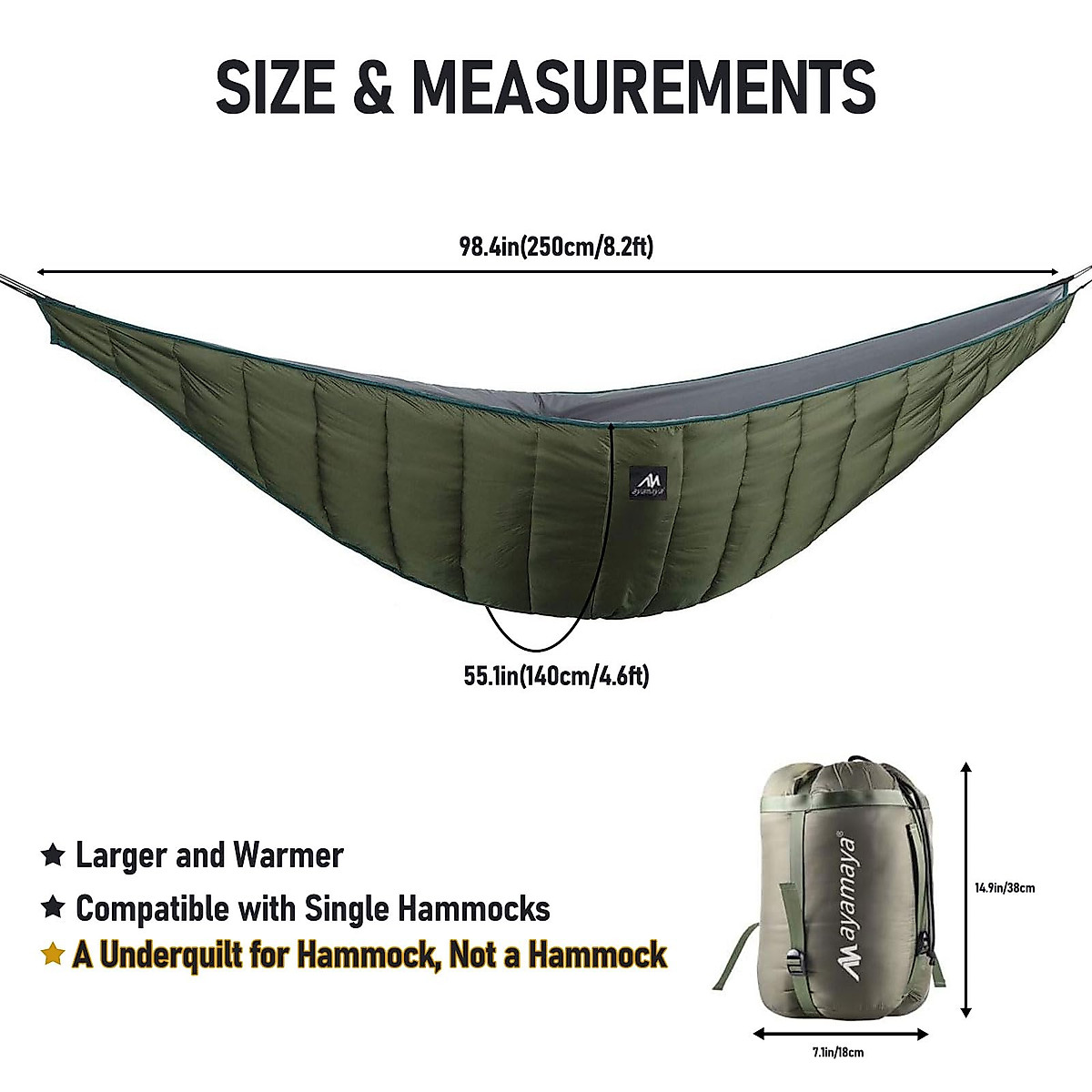 Ultralight Hammock Underquilt for Camping Backpacking, AYAMAYA 3 Season Under Quilt UQ for Single Person Hammock Warm Under Blanket Sleeping Bag Bottom Insulation - Hammock Camping Essential Gears