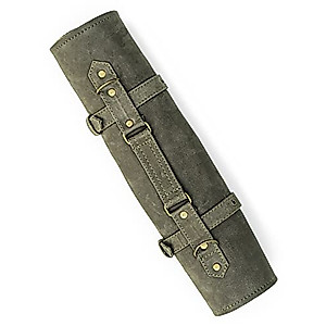 Knife Roll Bag Genuine Leather – knife case for Chefs 7 slots – Leather Knife bag Clint (Olive-Green)