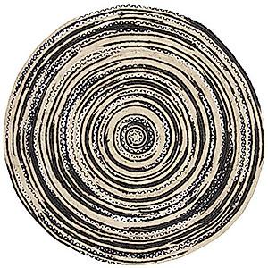 SAFAVIEH Cape Cod Collection 8' Round Black/Ivory CAP209Z Handmade Braided Jute & Cotton Area Rug