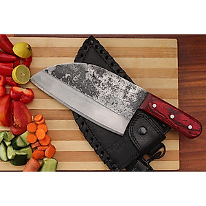 Almazan Official Original Serbian Kitchen Hand Forged Chef Knife with Leather Sheath - Made in Spain