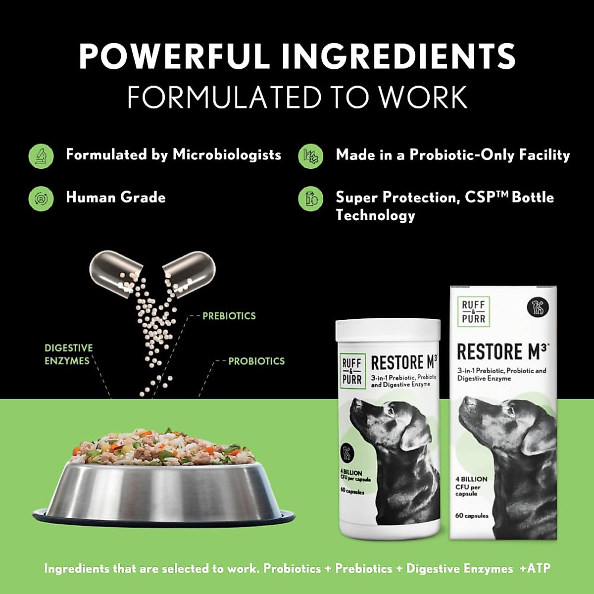 Ruff & Purr Probiotics for Dogs – Multi-Strain Probiotics and Prebiotics for Gut Health, Immune Support, Healthy Skin and Coat – Clinically Studied DE111 & PreforPro – 60 Easy to Give Capsules