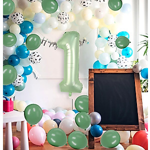 Number 1 Balloon 40 Inch Sage Green Number Balloon Foil Mylar Balloon for Boys Girls 1st Birthday Wedding Anniversary Jungle Party Decoration Supplies large Number Balloons