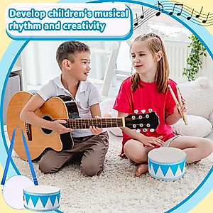 Kids Drum Set 7.87 in Wooden Toy Drum with Adjustable Strap 2 Drumsticks Educational Sensory Musical Instrument Drum Set for Toddlers Kids Baby Toy Gift (Blue Triangle Style)