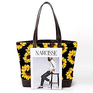 Sunflower Black Pattern Tote Bags Large Leather canvas Purses and Handbags for Women Top Handle Shoulder Satchel Hobo Bags