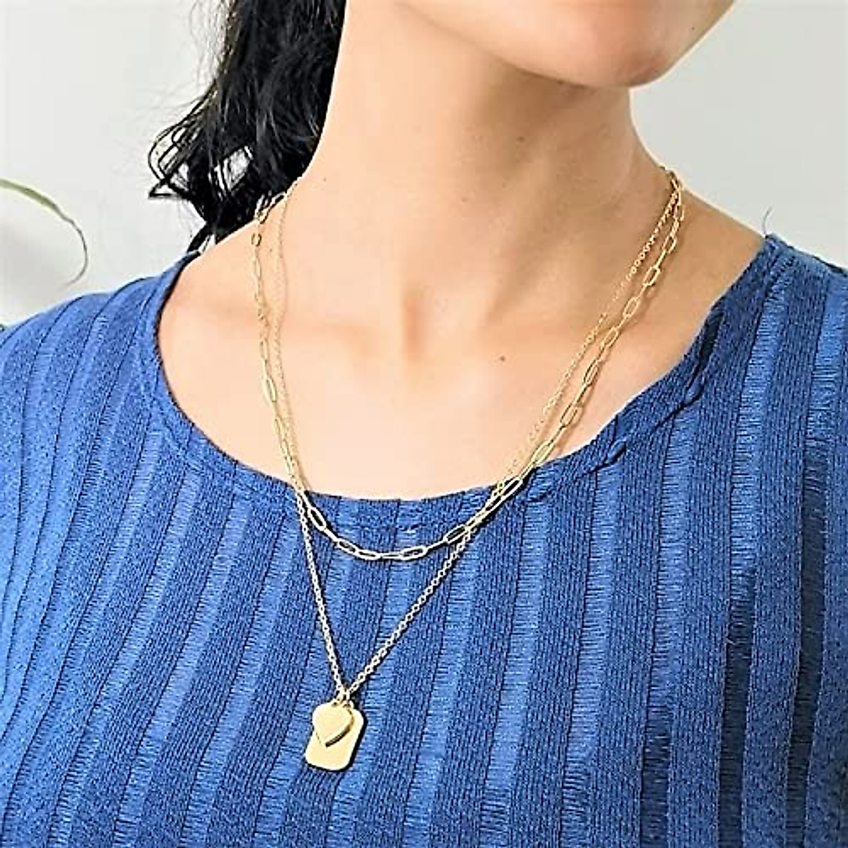 ALLISON ROSE ATELIER 2pc Heart Dog Tag Necklace or 2pc Toggle Paperclip Necklace with Detachable Pearl – 16k Gold Plated Adjustable Layering Pendant Sets - Layered Necklaces for Women, No Gemstone
