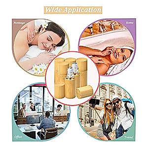 AUHOKY 12Pcs 5ml Bamboo Roll on Bottles for Essential Oils, Portable Massage Oil Bottle with Stainless Steel Roller Ball, Reusable Travel Perfumes Sample Lip Gloss Container (1 Opener)